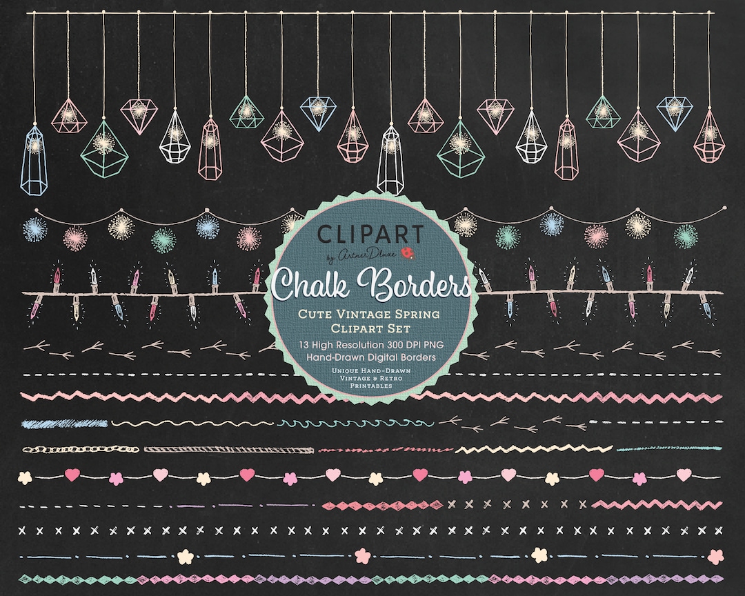 Chalk Borders Clipart Set, Christmas Lights PNG, Kids Classroom ...