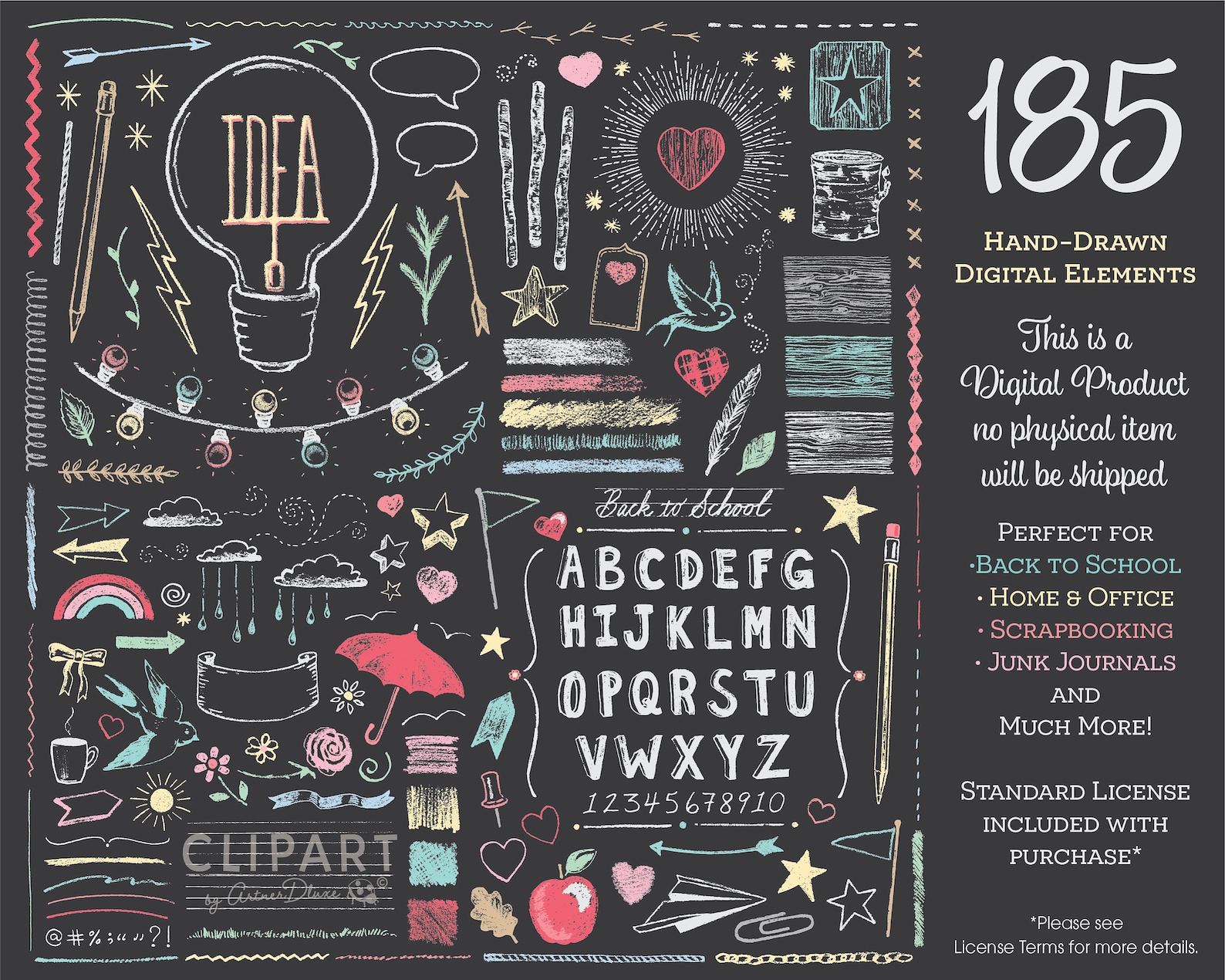 Back to School Chalk Doodles, Classroom Drawings Clipart Bundle ...