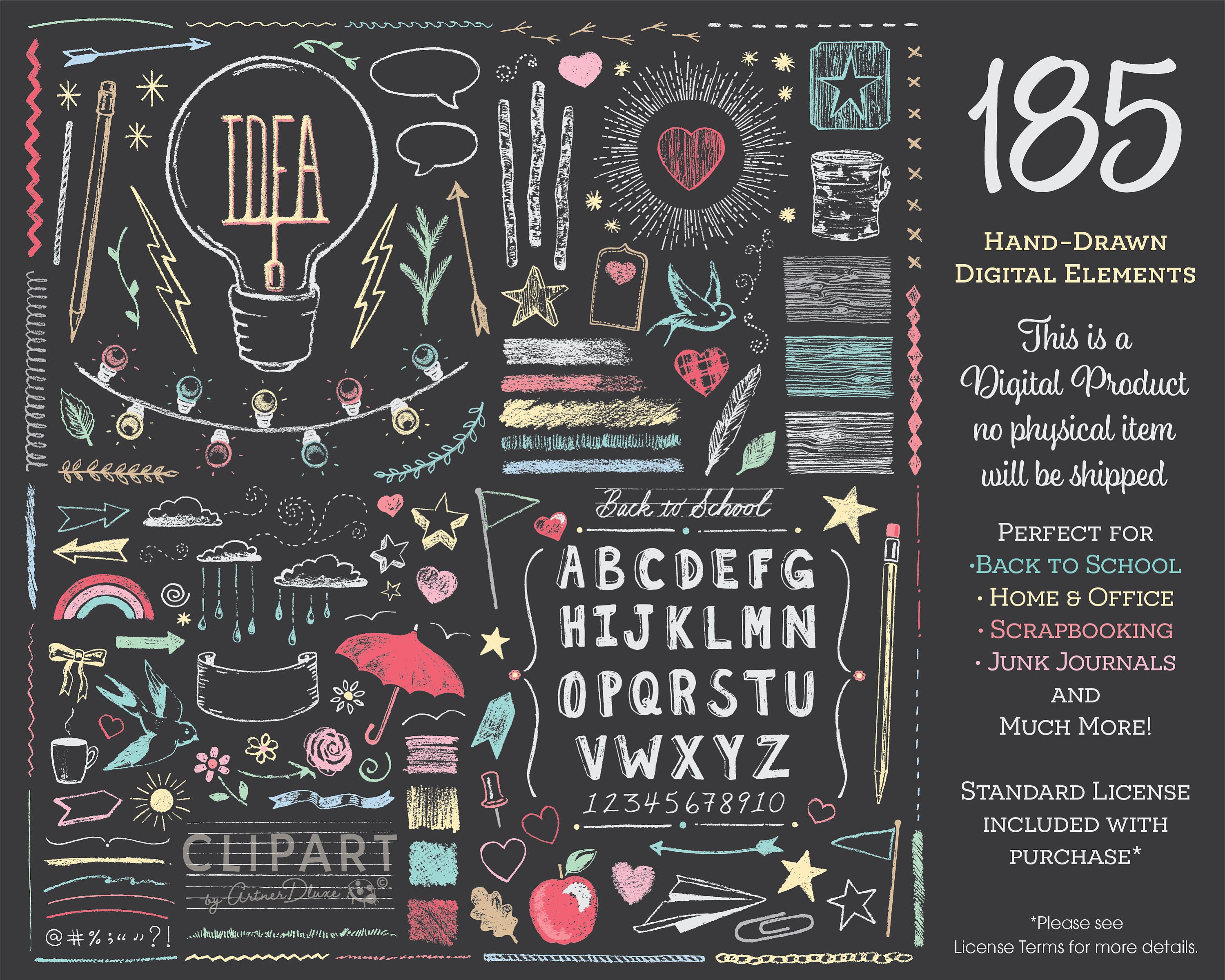 Back to School Chalk Doodles, Classroom Drawings Clipart Bundle ...