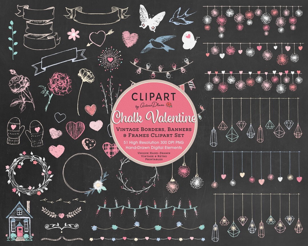 Chalk Valentine, Valentines Day Drawings, Borders, Banners, Cute Heart ...