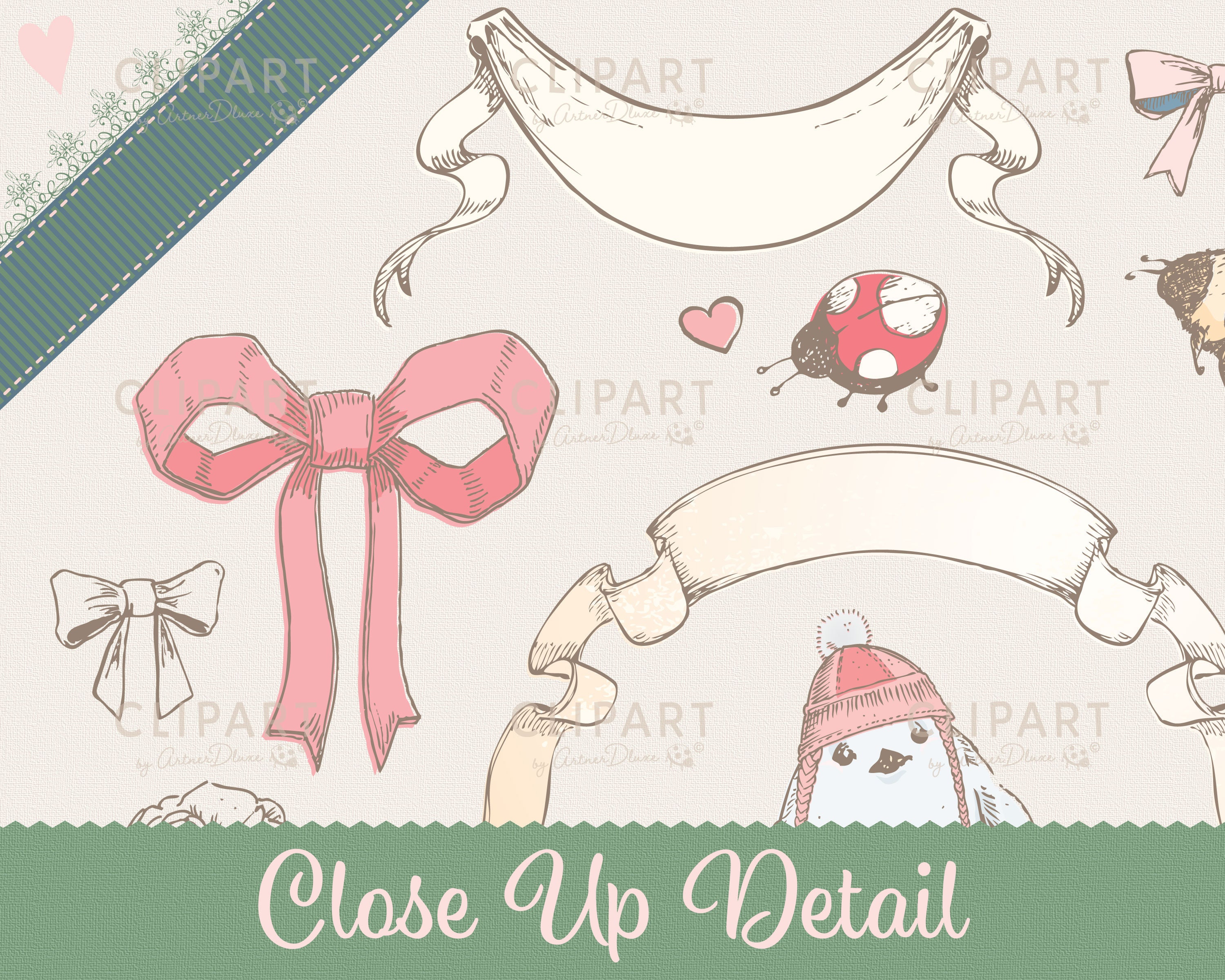 Vintage Spring Pen & Ink Clipart Bundle, Cottage Ephemera Set, Spring ...