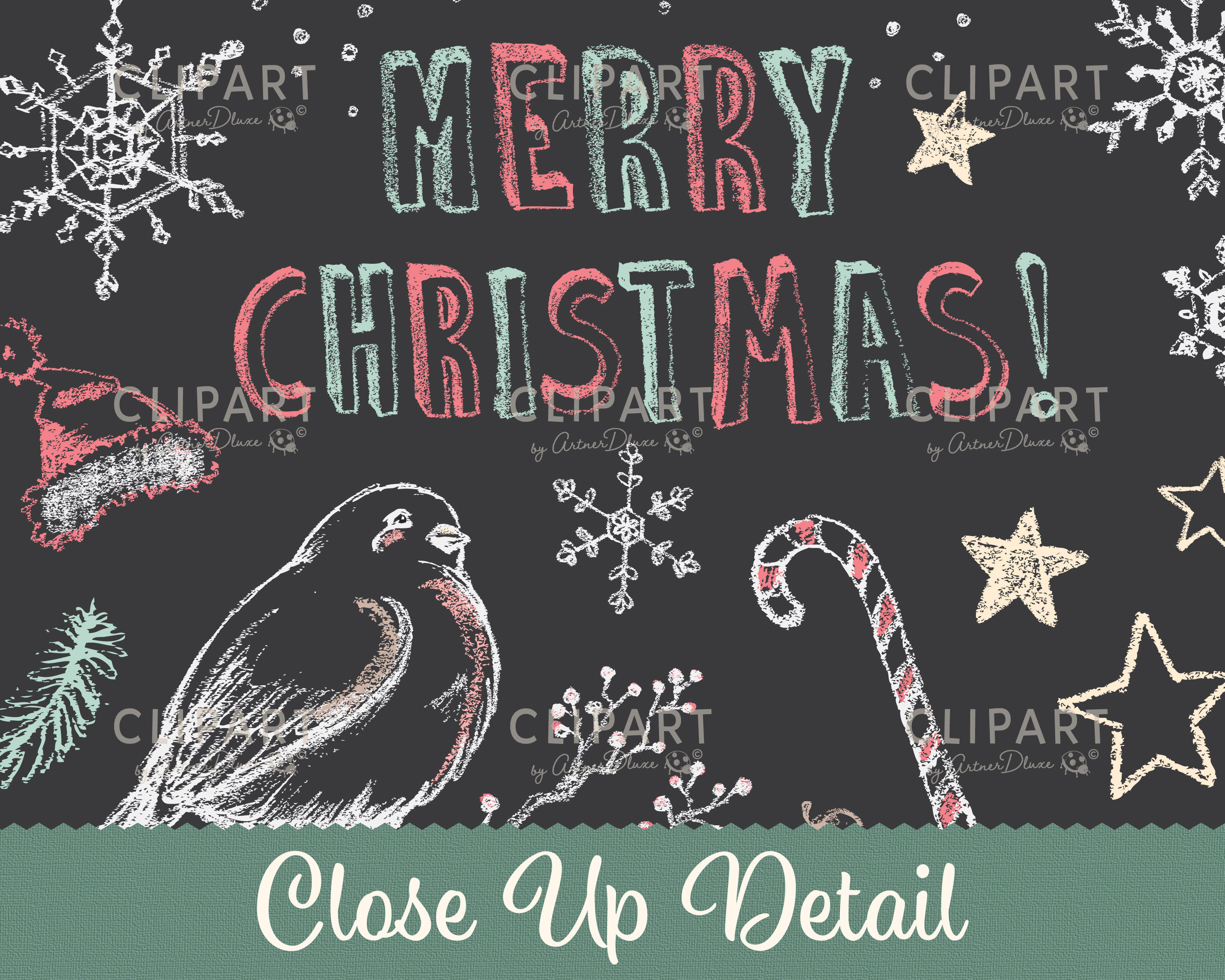 Chalk Christmas Doodles Clipart Set, Farmhouse Drawing, Nordic Bird ...