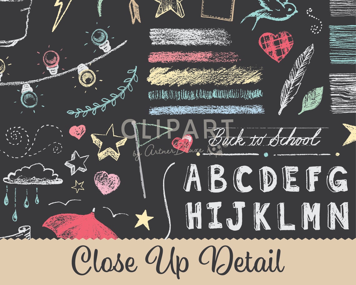 Back to School Chalk Doodles, Classroom Drawings Clipart Bundle ...