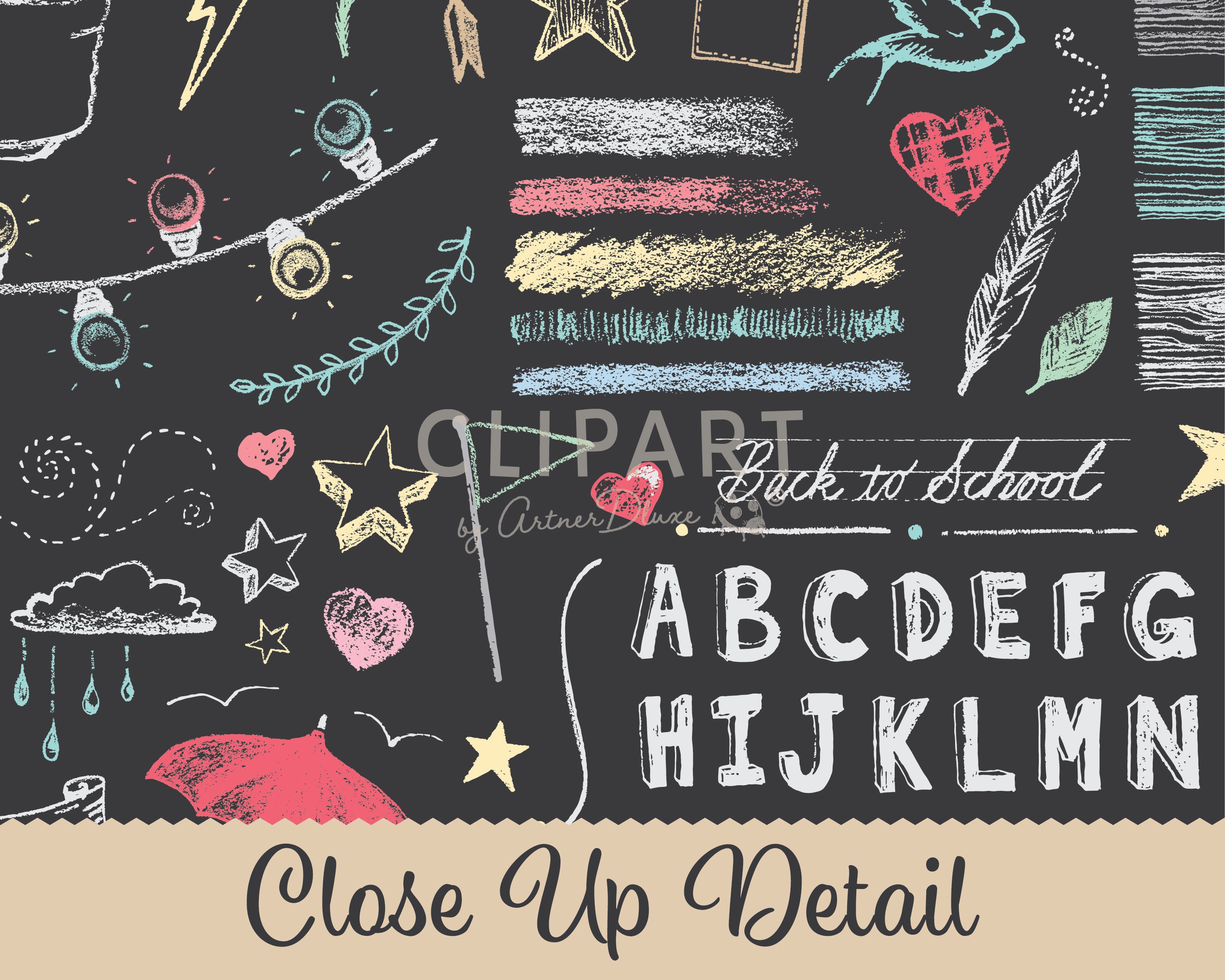 Back to School Chalk Doodles, Classroom Drawings Clipart Bundle ...