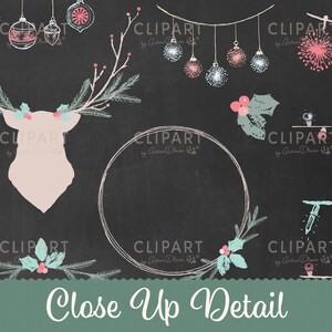 Chalk Christmas Borders Frames Clipart Set, Holiday Wreath, Hygge PNG ...