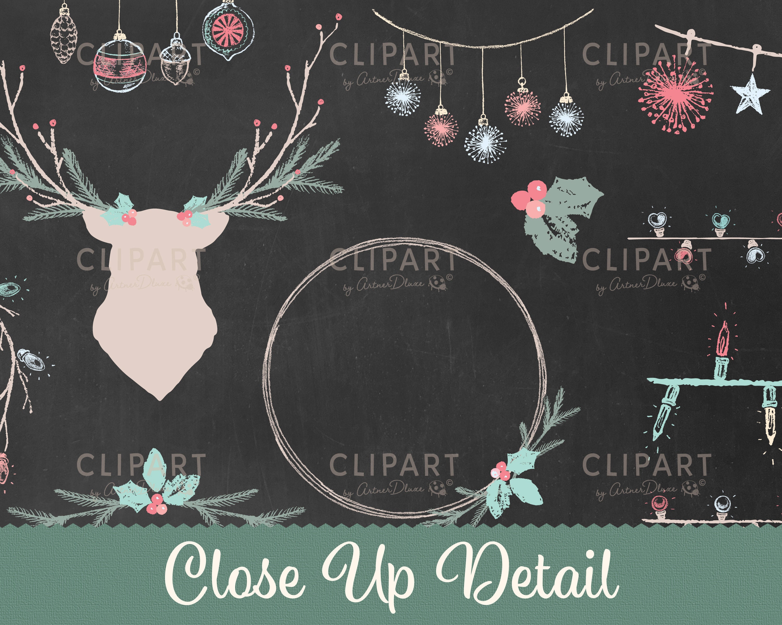 Chalk Christmas Borders Frames Clipart Set, Holiday Wreath, Hygge PNG ...