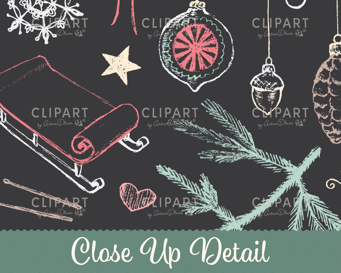 Chalk Christmas Doodles Clipart Set: Vintage Ornaments (PNG) - Etsy