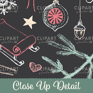 Chalk Christmas Doodles Clipart Set: Vintage Ornaments (PNG) - Etsy