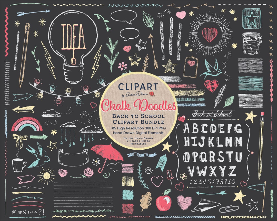 Back to School Chalk Doodles, Classroom Drawings Clipart Bundle ...
