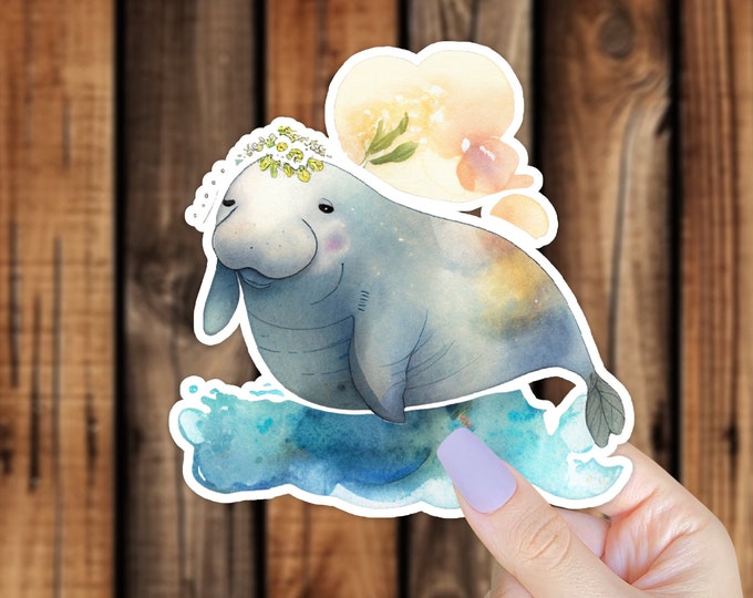 Cute Manatee Vinyl Sticker Adorable Sea Creature Decal for Laptops ...