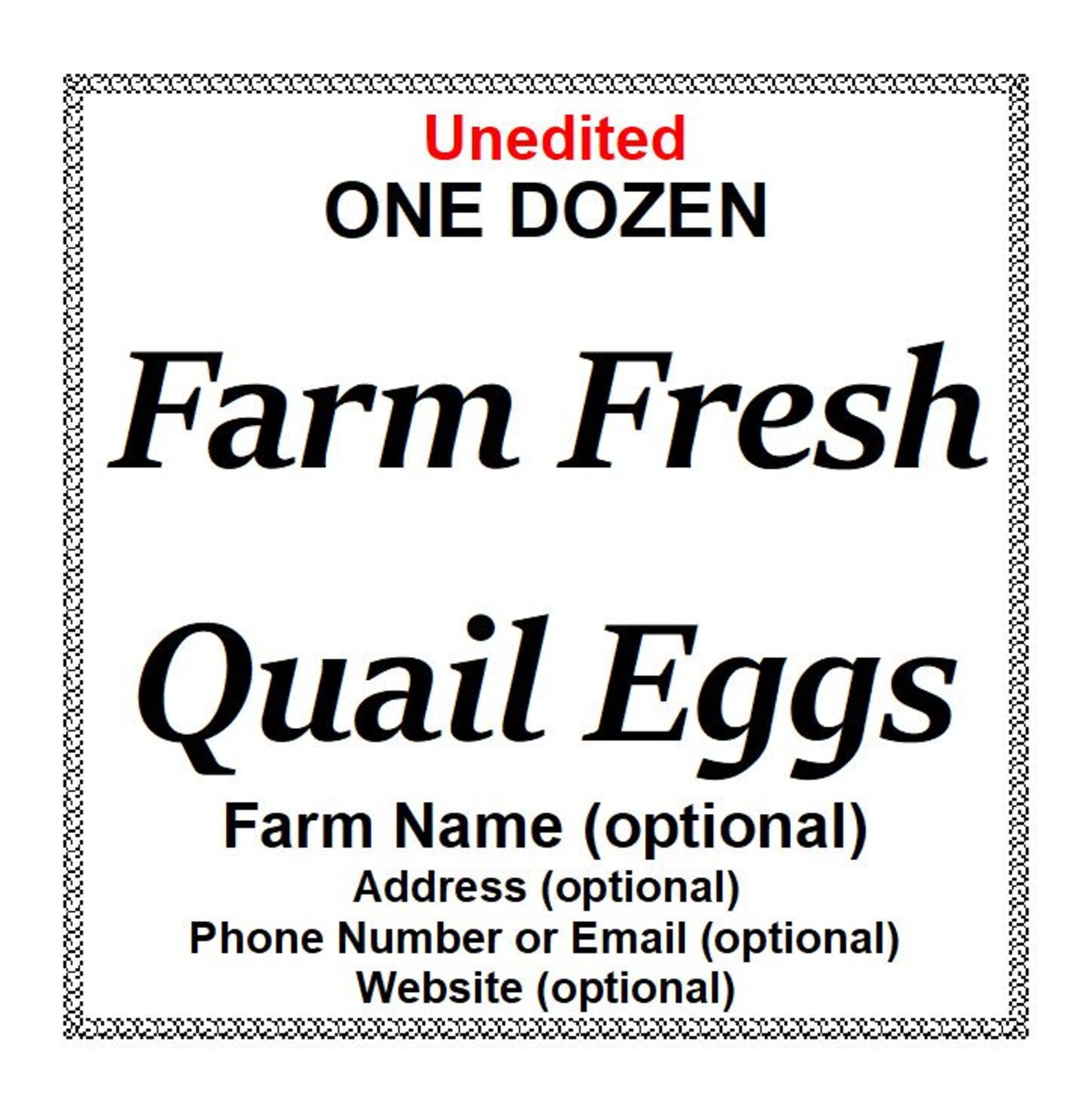 Custom Square Quail Egg Carton Label With Adhesive Backing - Etsy
