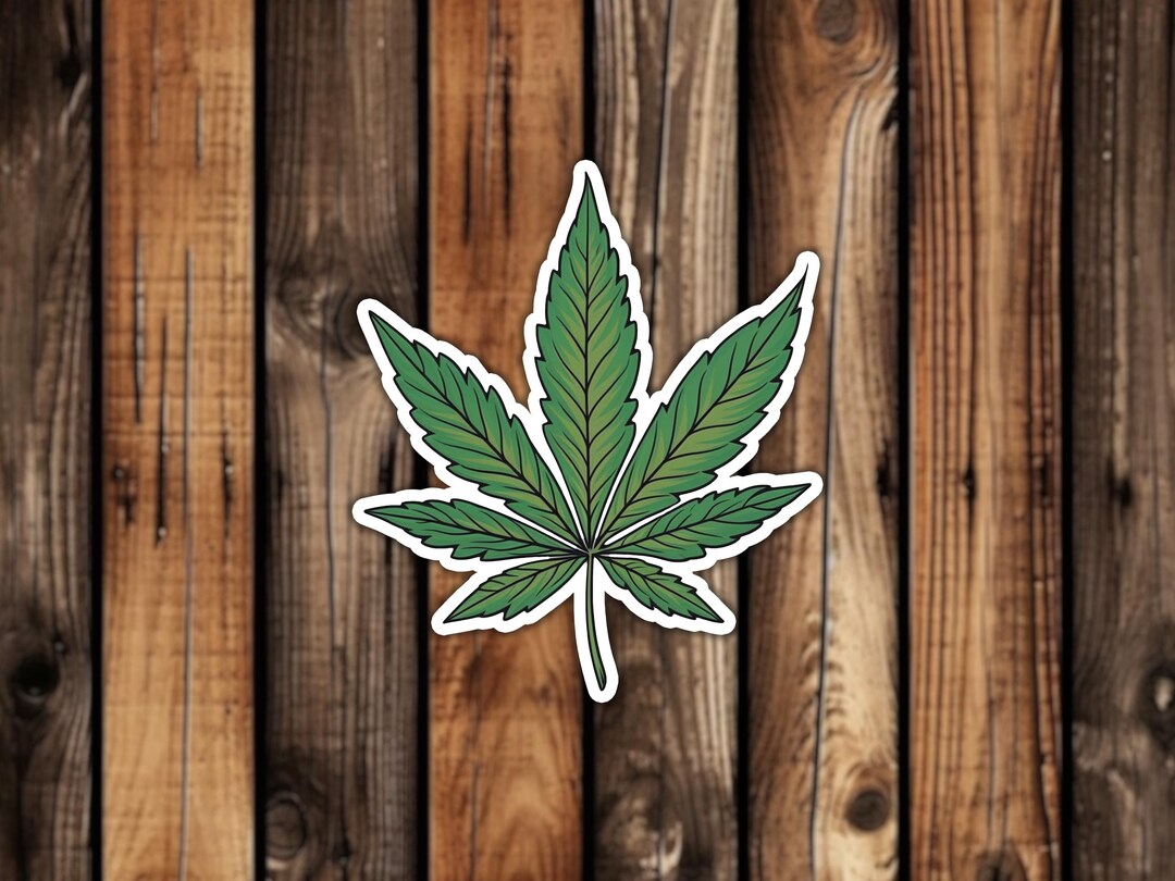Green Cannabis Leaf Vinyl Sticker Artistic Weed Leaf Art Natural Aesthetic Stoner Decal 420 ...