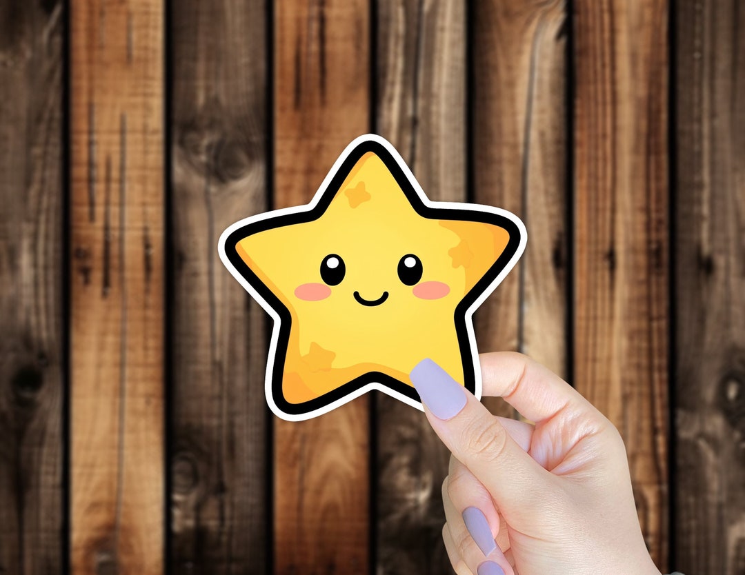 Cute Yellow Star Waterproof Vinyl Space Sticker Colorful Cartoon Aesthetic Unique Phone Decal ...