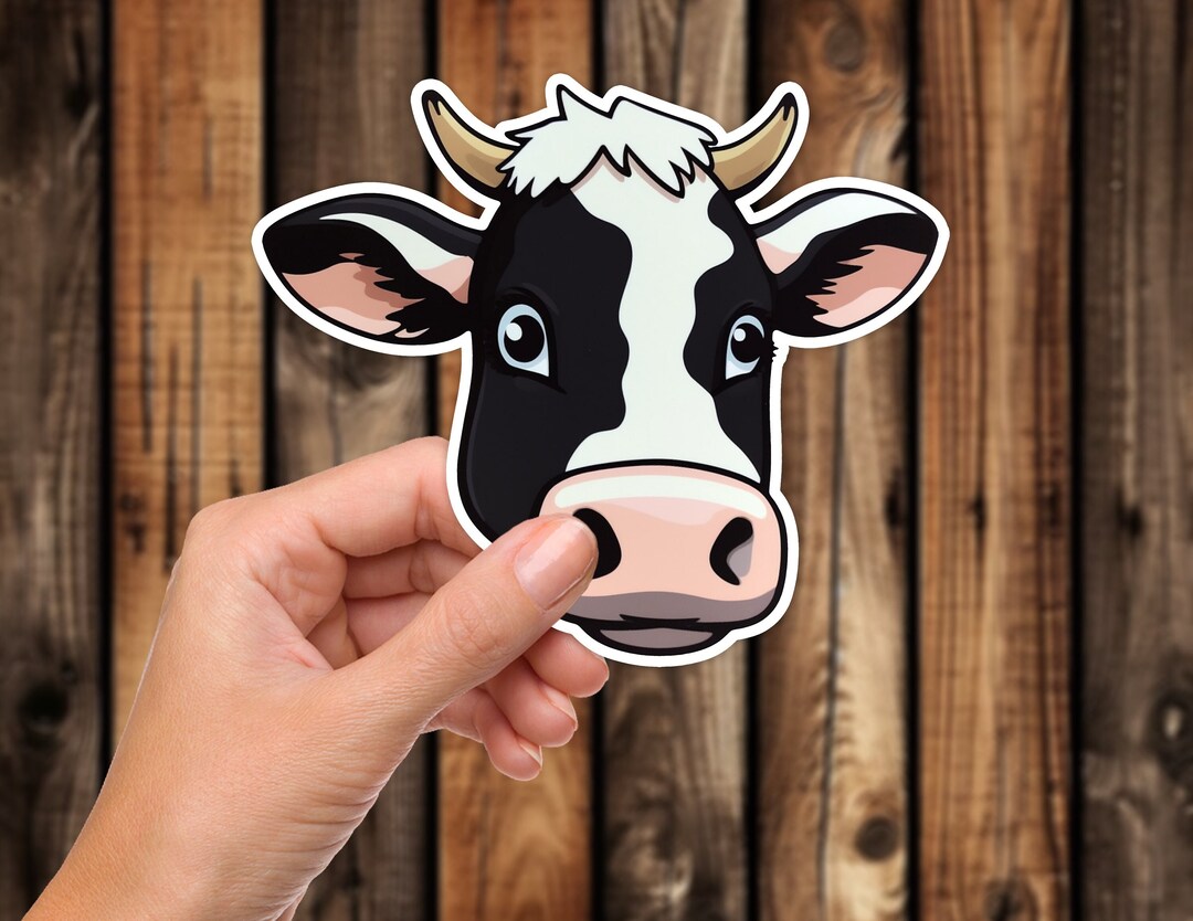 Cute Cartoon Cow Sticker Vinyl Black and White Farm Animal Decal for ...