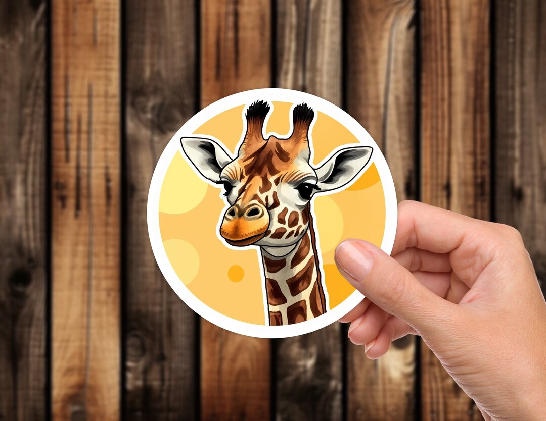Round Giraffe Waterproof Vinyl Sticker Realistic Cartoon Style Zoo ...