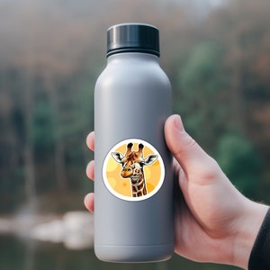 Round Giraffe Waterproof Vinyl Sticker Realistic Cartoon Style Zoo ...