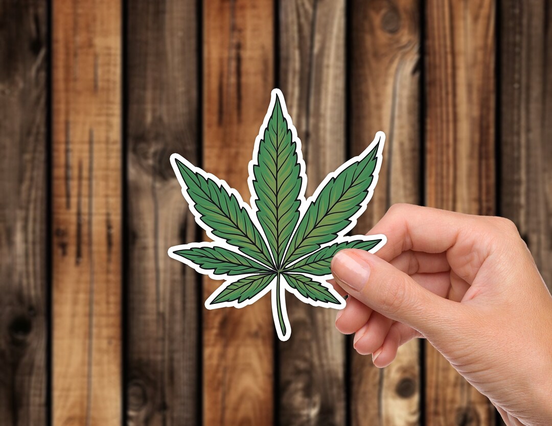 Green Cannabis Leaf Vinyl Sticker Artistic Weed Leaf Art Natural Aesthetic Stoner Decal 420 ...