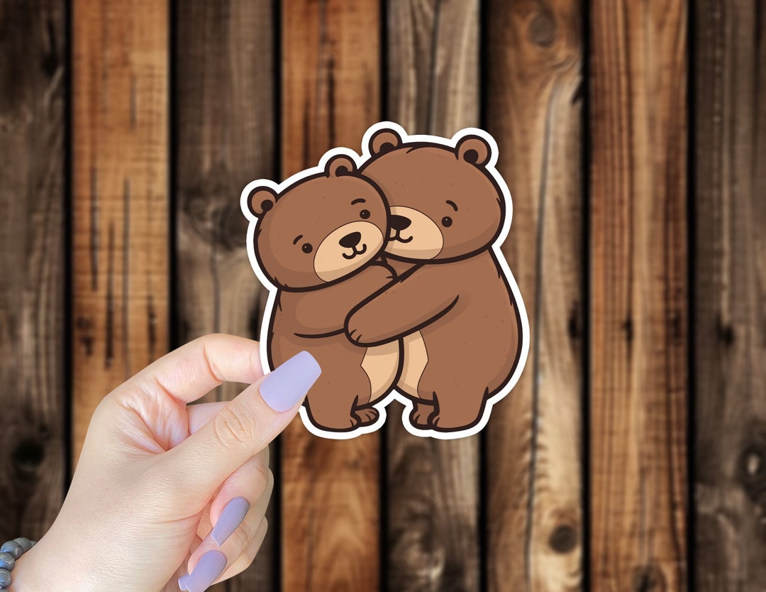 Cute Bear Hugging Sticker Vinyl Cartoon Style Bear Hug Aesthetic Animal ...
