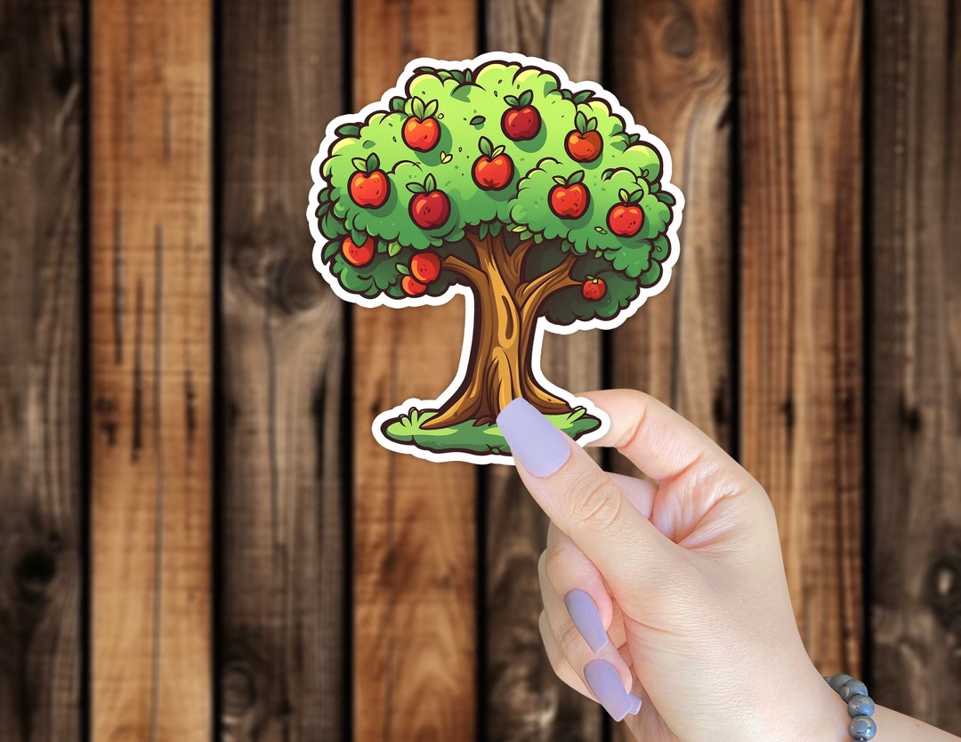 Cute Apple Tree Vinyl Sticker Cartoon Style Outdoor Nature Aesthetic ...