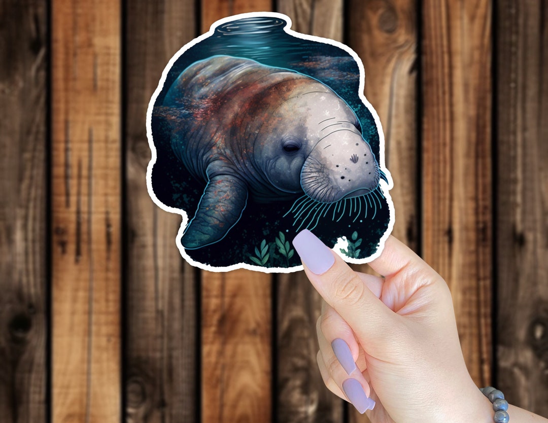 Realistic Manatee Underwater Sticker Unique Vinyl Wall Art Ocean Marine ...