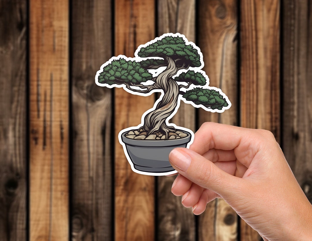Realistic Bonsai Tree Vinyl Sticker Cartoon Style Indoor Plant ...