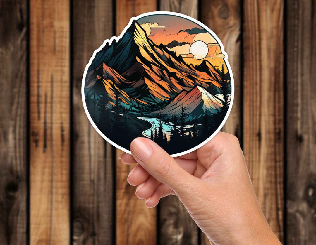 Colorful Mountain Sunset Vinyl Sticker Realistic Nature Scene Unique ...