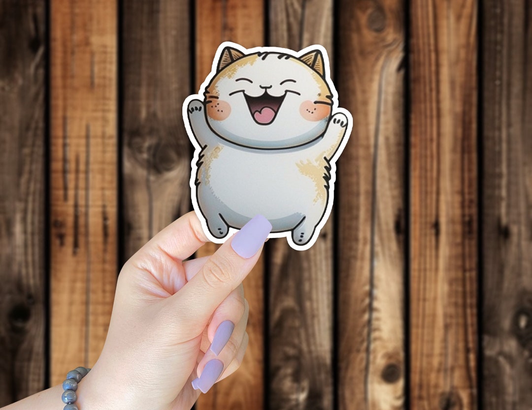 Cute Happy Fat Cat Vinyl Sticker Cartoon Aesthetic Wall Art Unique ...