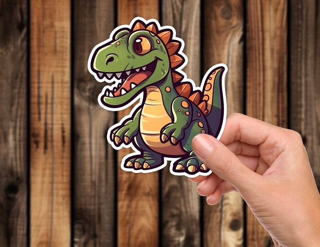 Happy Green Dinosaur Sticker Vinyl T Rex Jurassic Cartoon Style Decal ...