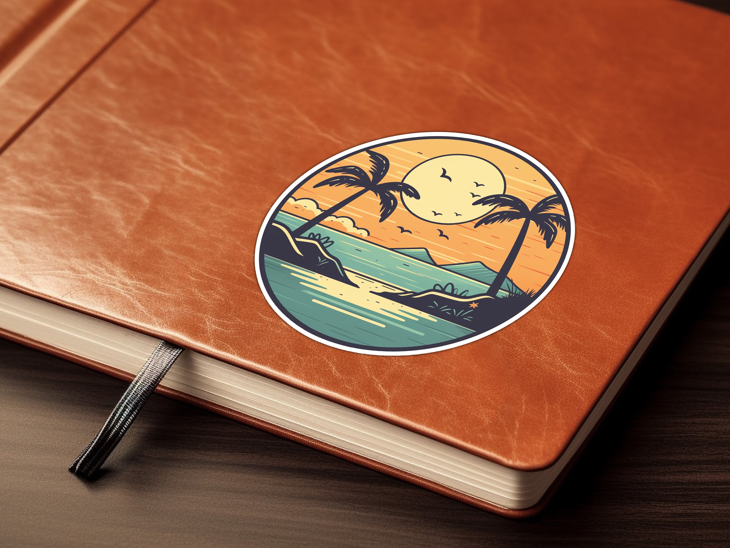 Summer Beach Scene Vinyl Sticker Outdoor Ocean Colorful - Etsy