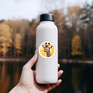 Round Giraffe Waterproof Vinyl Sticker Realistic Cartoon Style Zoo ...