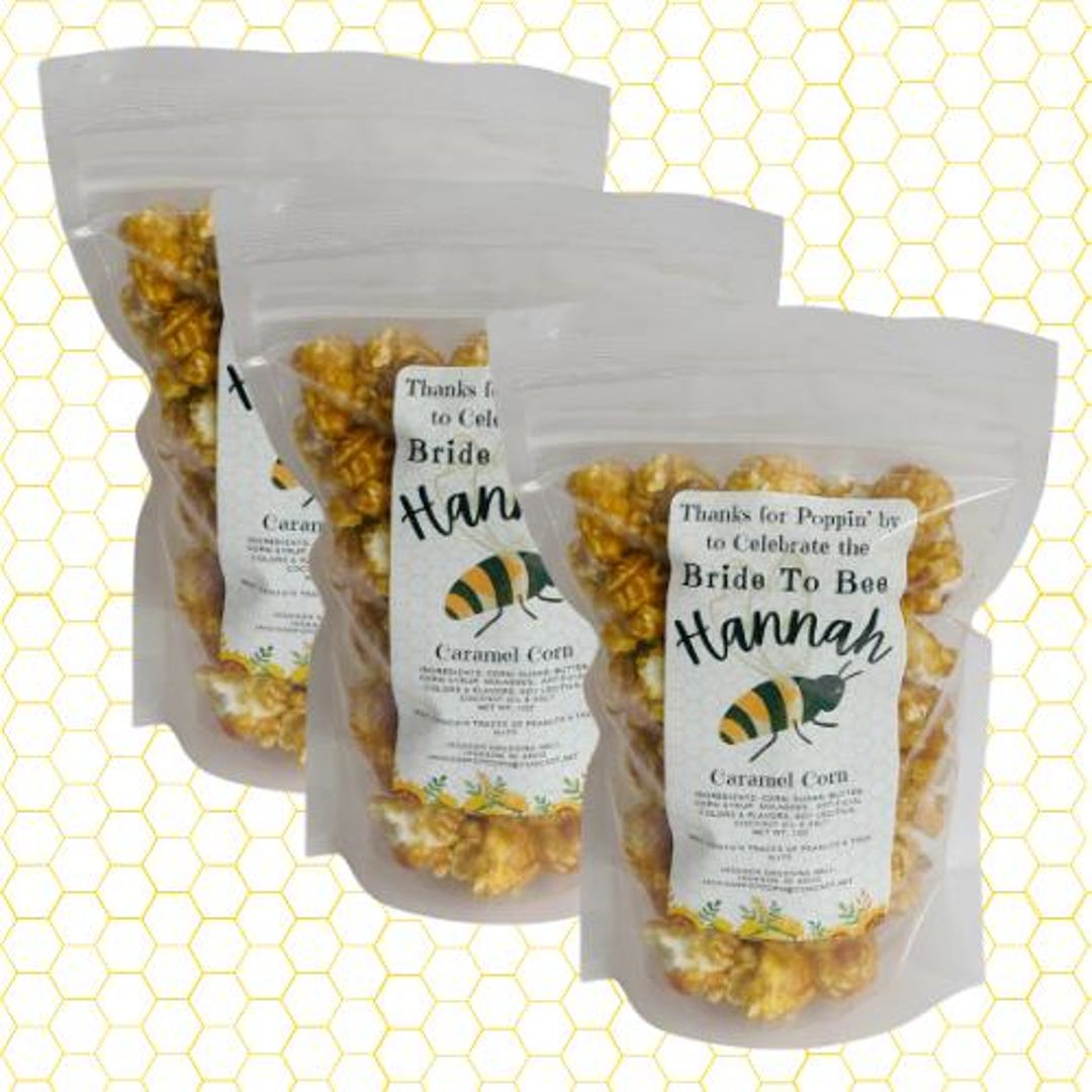 25 Bags - Bride to Bee Popcorn Favor • Custom Caramel Corn Treat • Bee ...