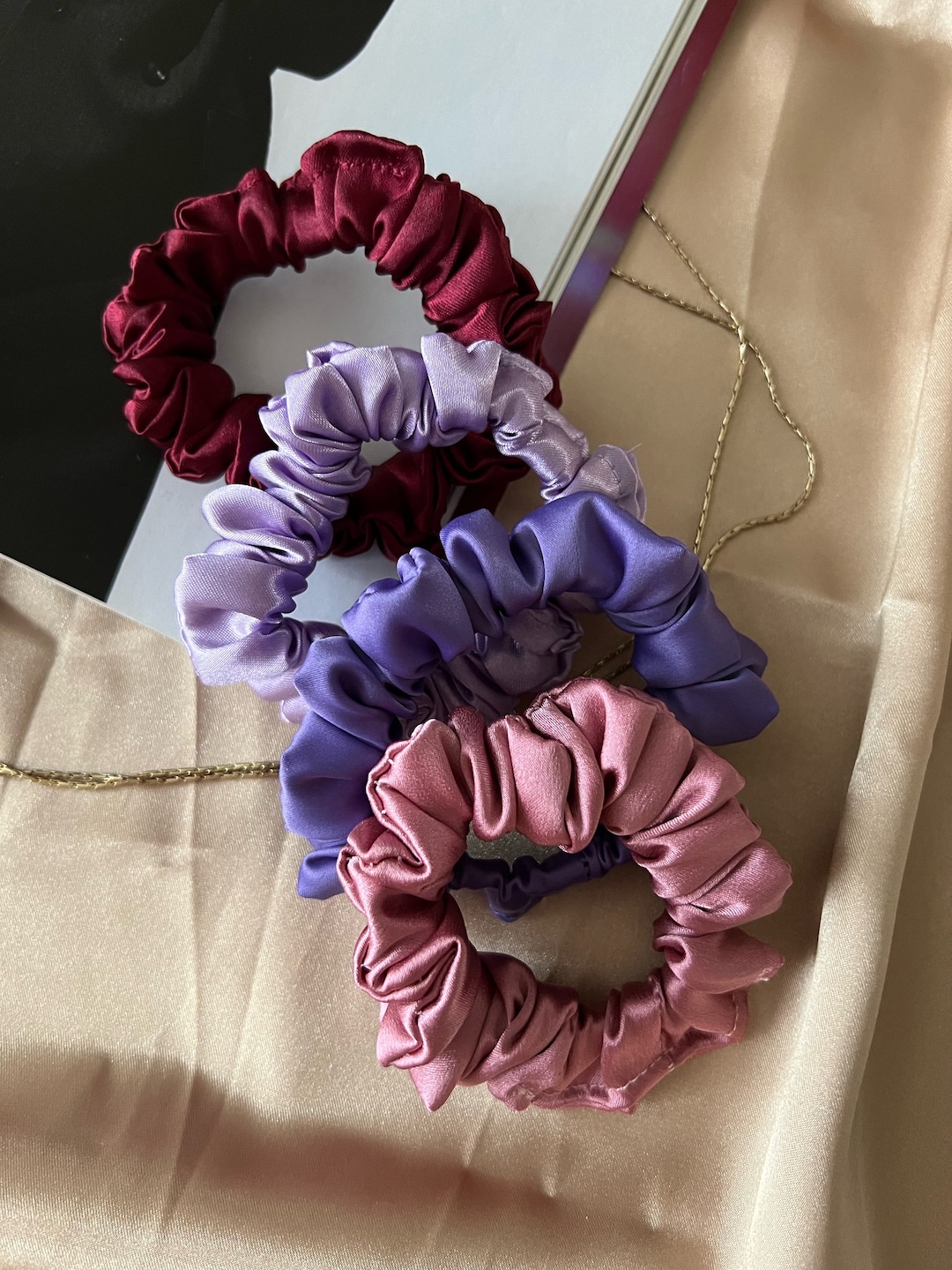 Handmade Satin Scrunchie Set, Large & Mini Hair Ties, Pastel Satin ...