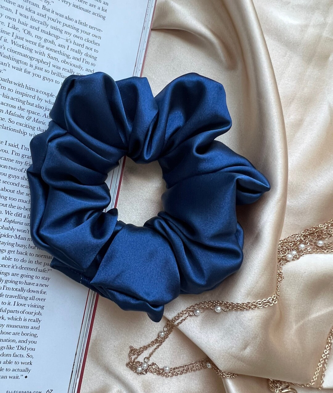 Navy Blue Satin Scrunchie: Handmade Silky Hair Tie - Etsy
