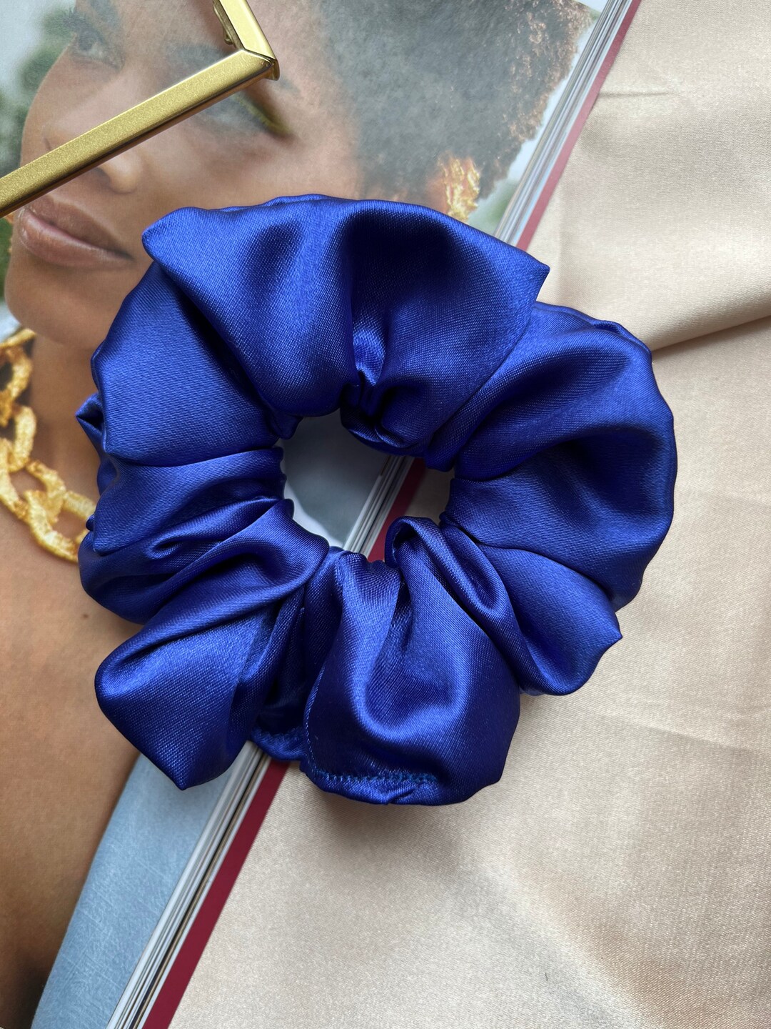 Large Blue Satin Scrunchies | Handmade Large Scrunchies | Blue ...