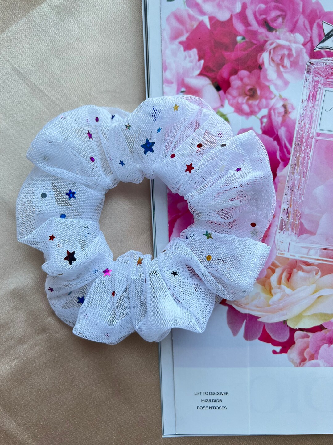 White Tulle Scrunchie | Cute Hair Accessories | Metallic Scrunchy ...