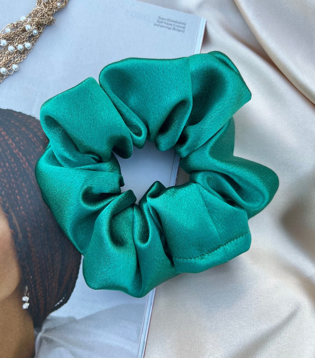 Emerald Green Satin Scrunchies | Dark Green Scrunchie | Large ...