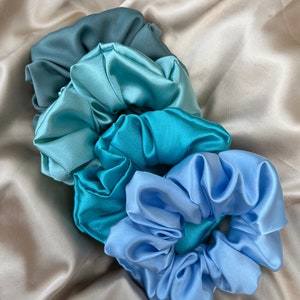 Large Blue Satin Scrunchie, Silky Satin Scrunchie, Bridesmaid Proposal ...