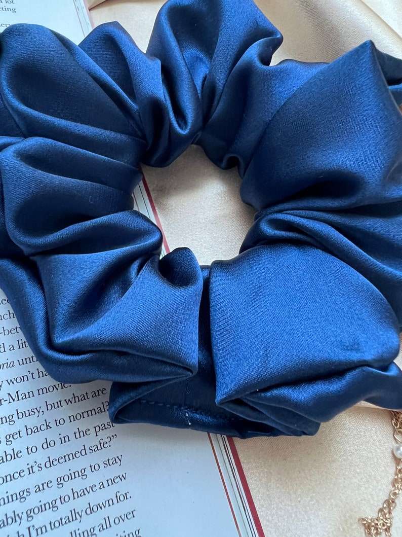 Navy Blue Satin Scrunchies Large Scrunchies Satin | Etsy
