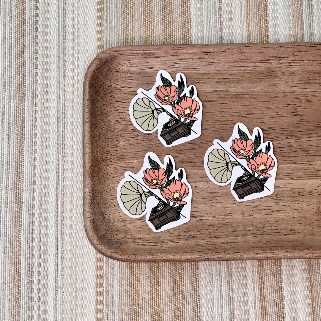 Poppy Record Player Sticker Floral Sticker Poppy Music Sticker Water ...