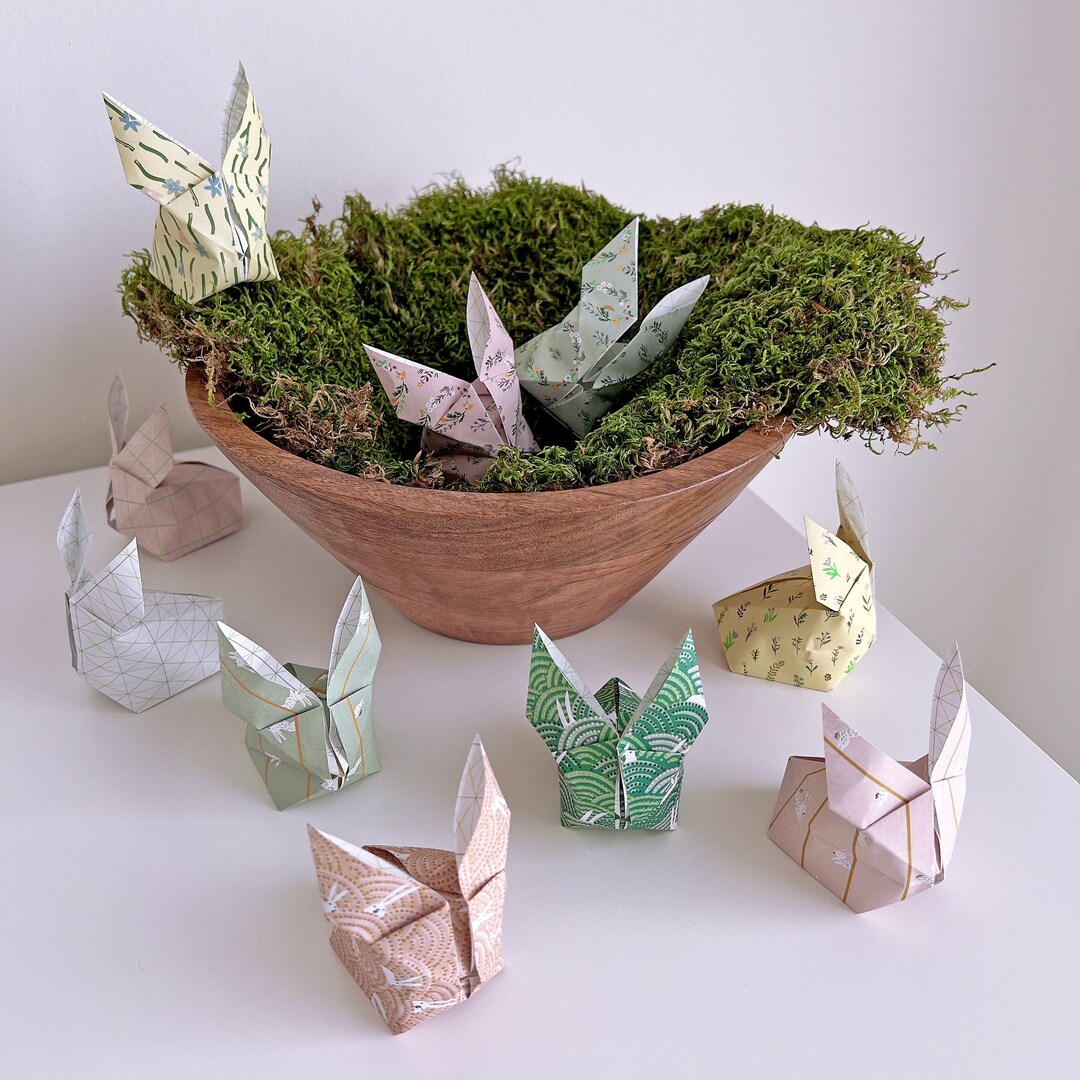 Decoration Set With 10 Origami Easter Bunnies Made From Pretty ...