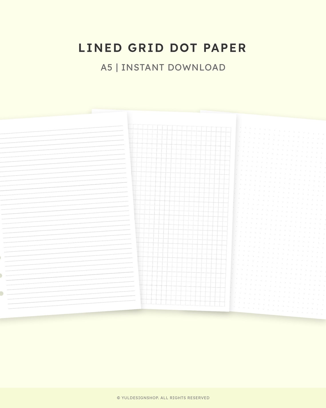 Lined Grid Dotted Paper | A5 Planner Inserts | Printable Writing Paper ...