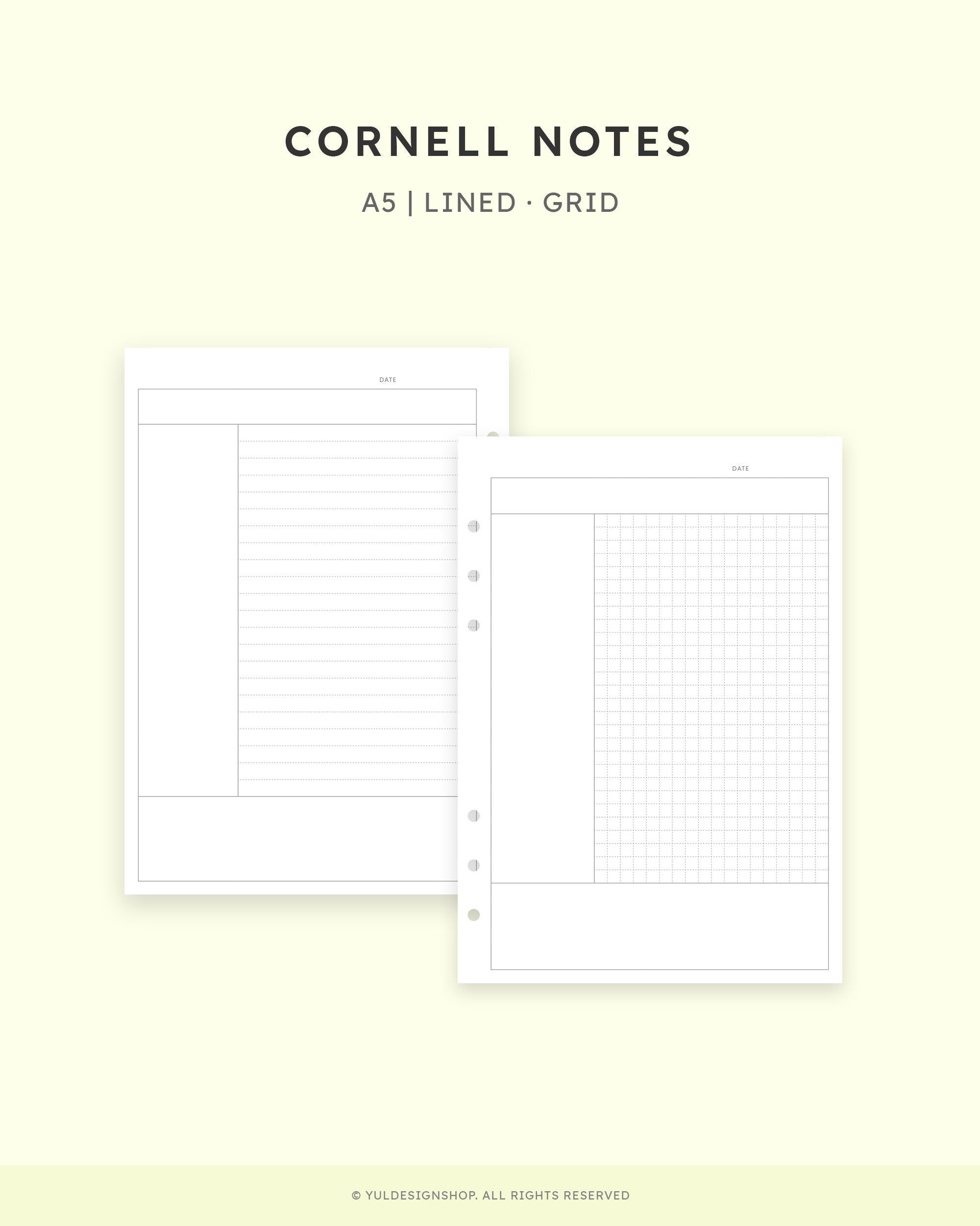 Cornell Notes A5 Printable Planner Inserts | Lined Grid Paper | Lecture ...