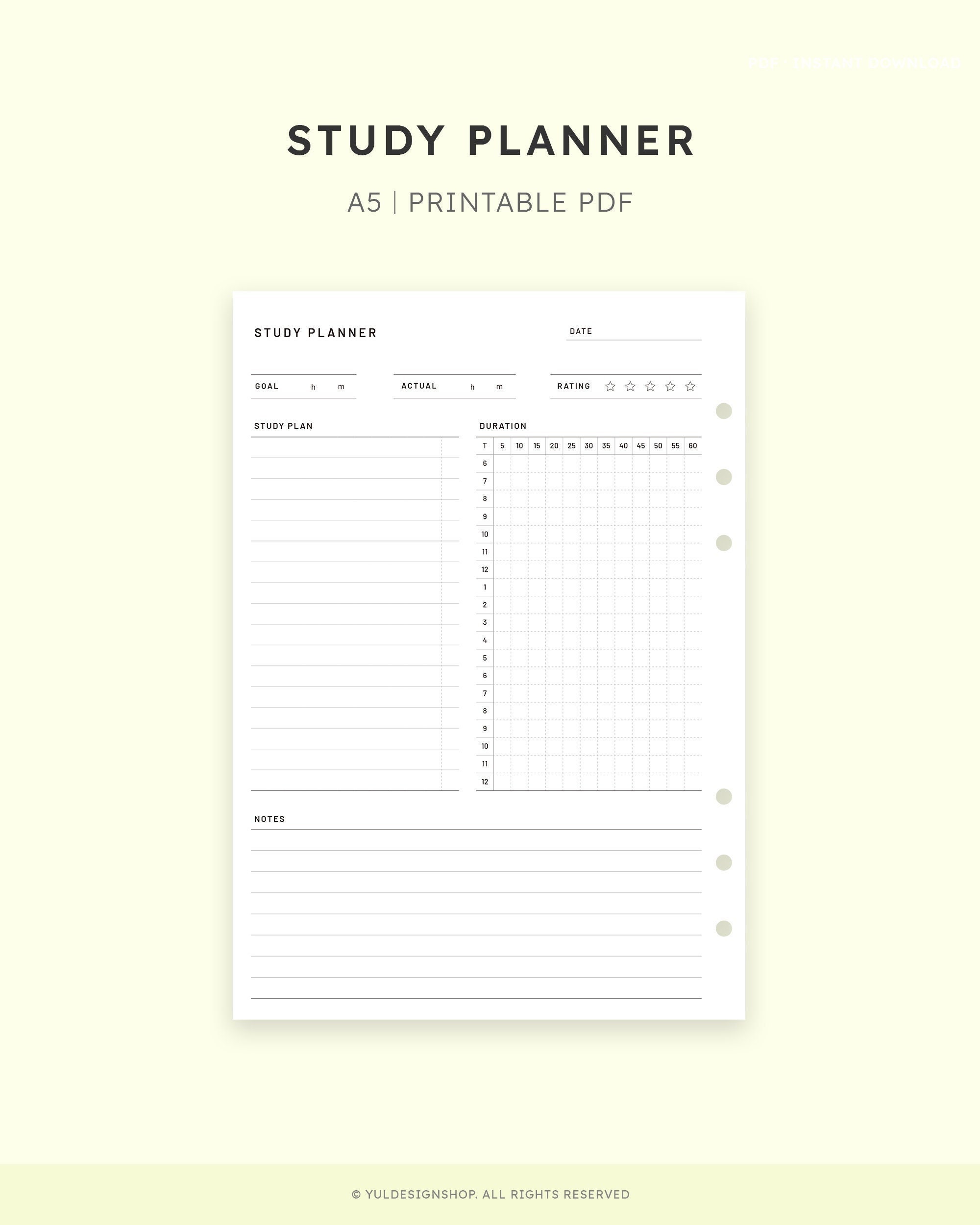 Study Planner A5 | Printable Planner Inserts | Student Daily Study ...