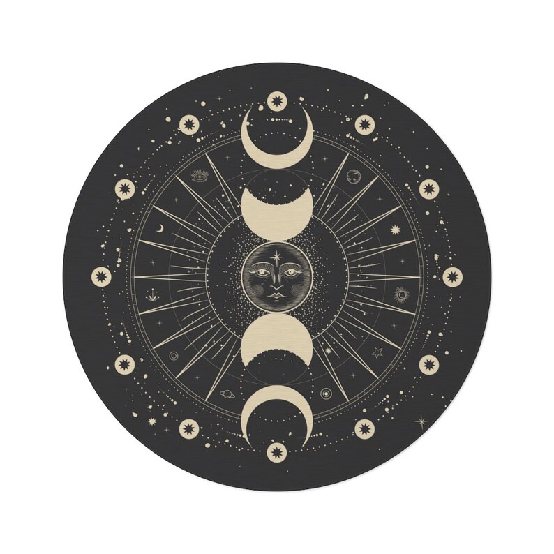 Celestial Sun and Moon Phases Round Rug - Etsy