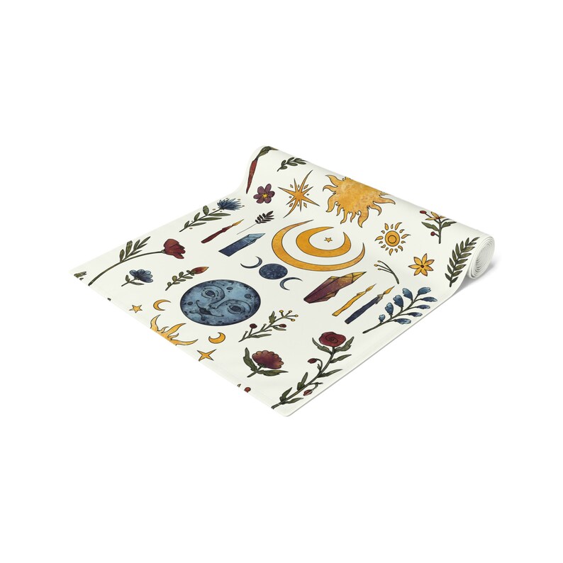 Celestial Sun and Moon Floral Crystal Table Runner cotton, Poly - Etsy