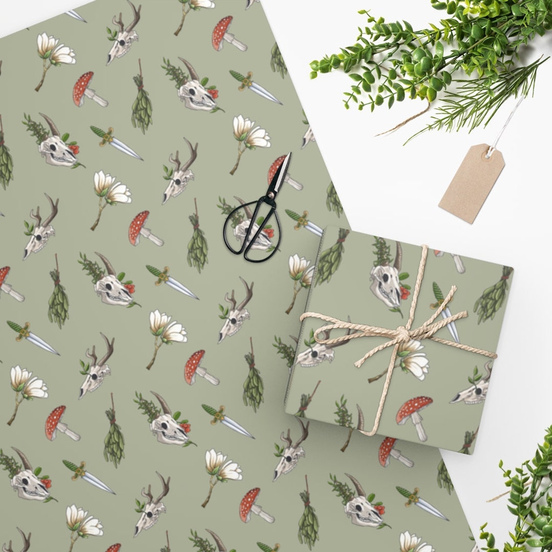 Witchy Skull Fly Mushroom Magic Wrapping Paper - Etsy