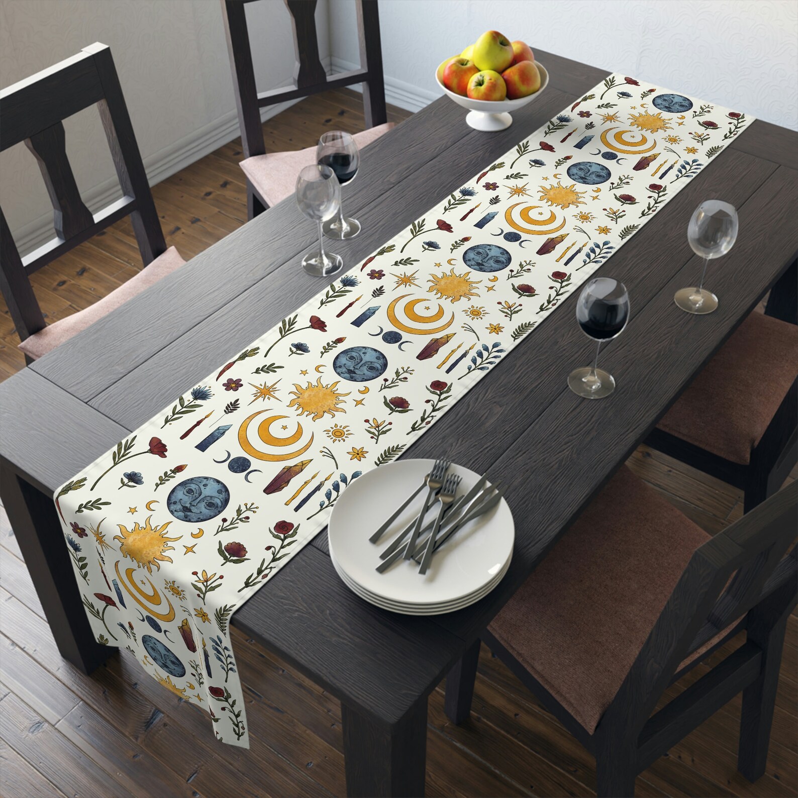 Celestial Sun and Moon Floral Crystal Table Runner cotton, Poly - Etsy