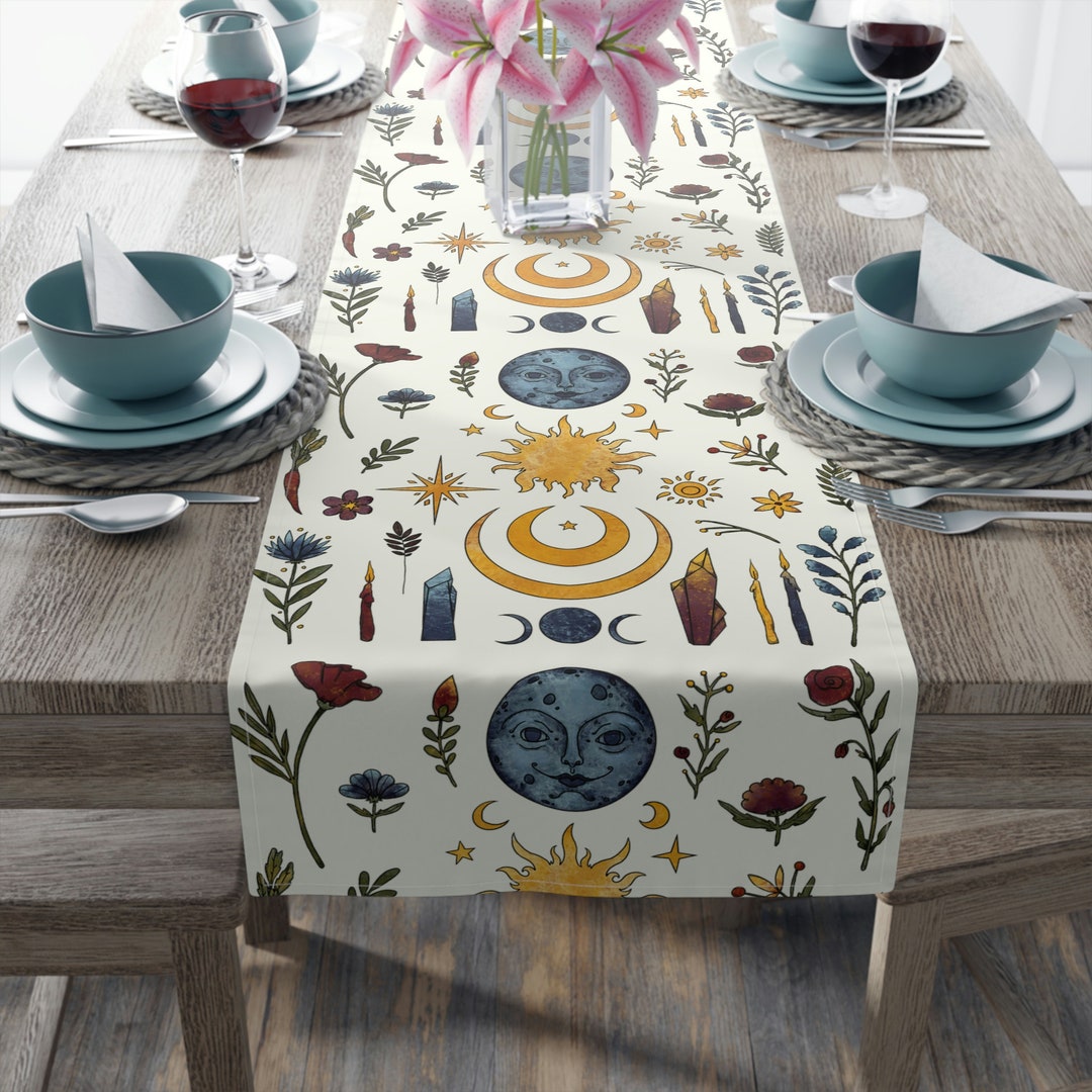Celestial Sun and Moon Floral Crystal Table Runner cotton, Poly - Etsy