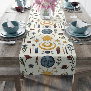 Celestial Sun and Moon Floral Crystal Table Runner cotton, Poly - Etsy