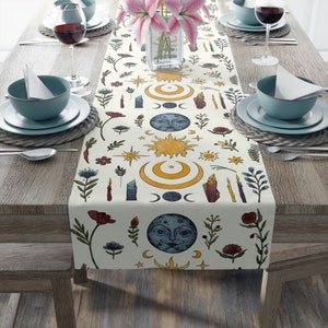 Celestial Sun and Moon Floral Crystal Table Runner cotton, Poly - Etsy